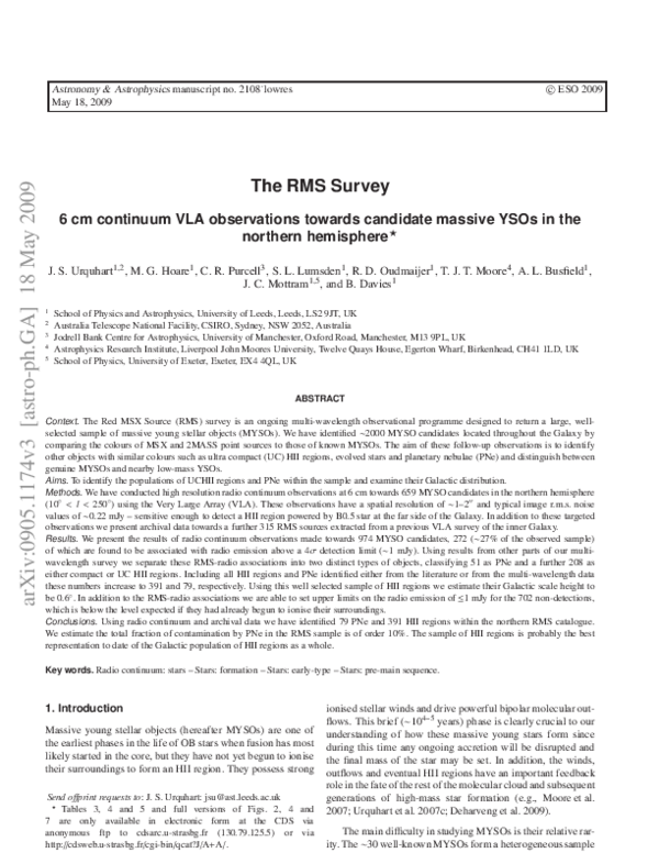 (PDF) The RMS Survey: 6 cm continuum VLA observations towards candidate ...