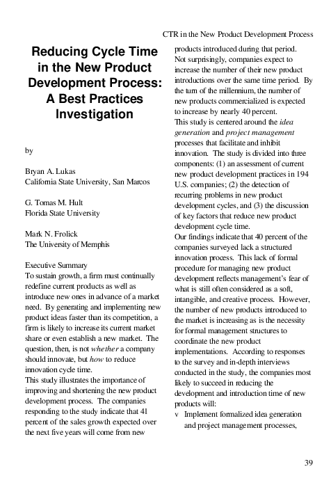 (PDF) Reducing Cycle Time in the New Product Development Process: A Best Practices Investigation ...
