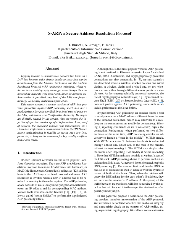 (PDF) S-ARP: a secure address resolution protocol
