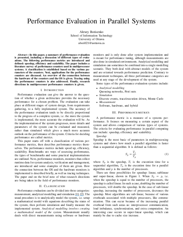 Pdf Performance Evaluation Of Parallel Systems