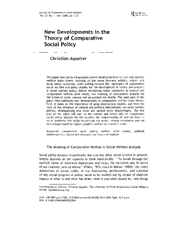 (PDF) New Developments in the Theory of Comparative Social Policy