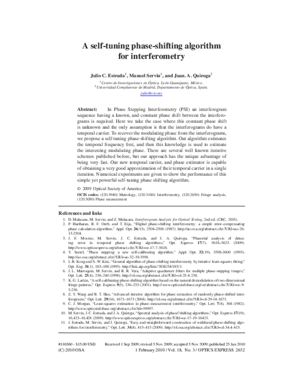 Pdf A Self Tuning Phase Shifting Algorithm For Interferometry Manuel Arzola Servin