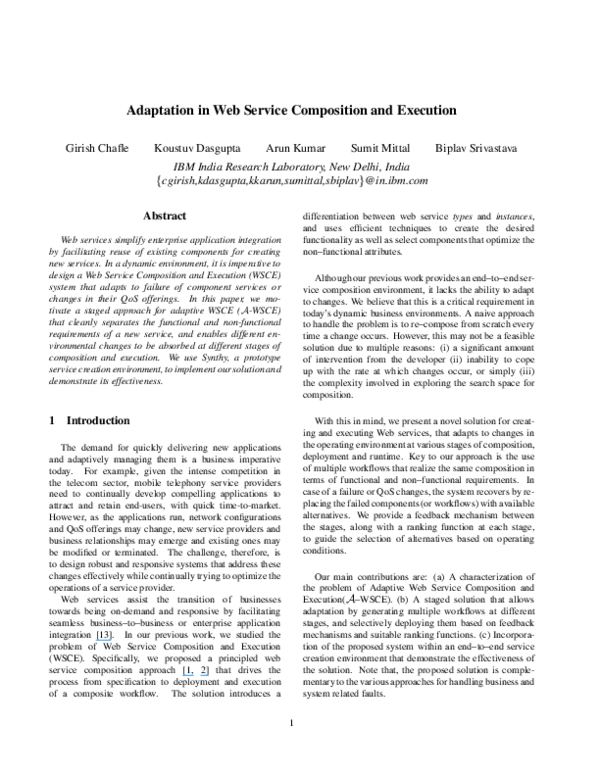 (PDF) Adaptation inWeb Service Composition and Execution