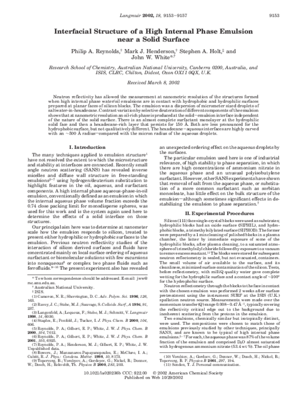 (PDF) Interfacial Structure of a High Internal Phase Emulsion near a ...
