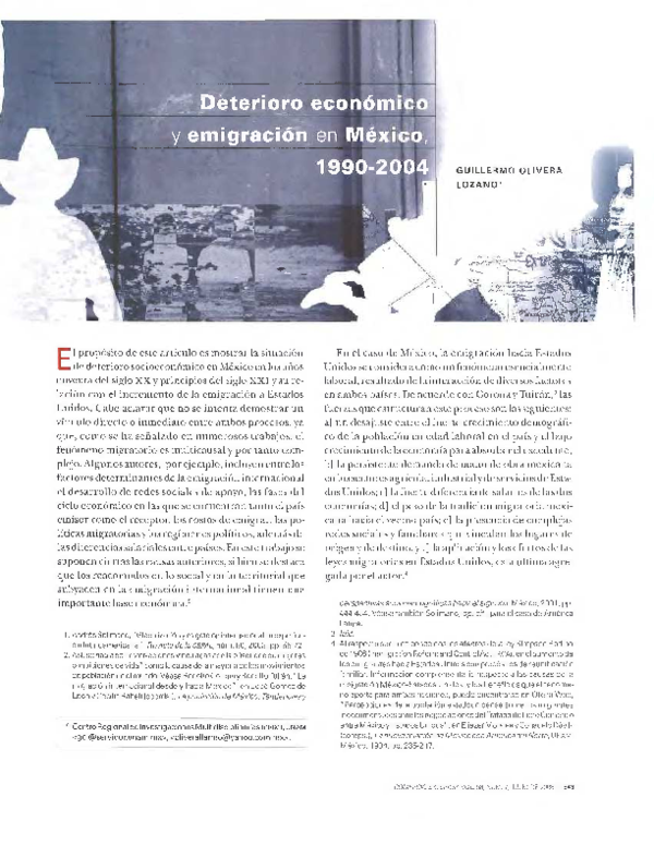 (PDF) Deterioro económico y emigración en México, 1990-2004
