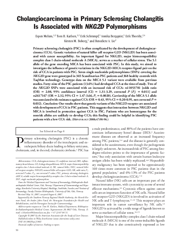 (PDF) Cholangiocarcinoma in Primary Sclerosing Cholangitis