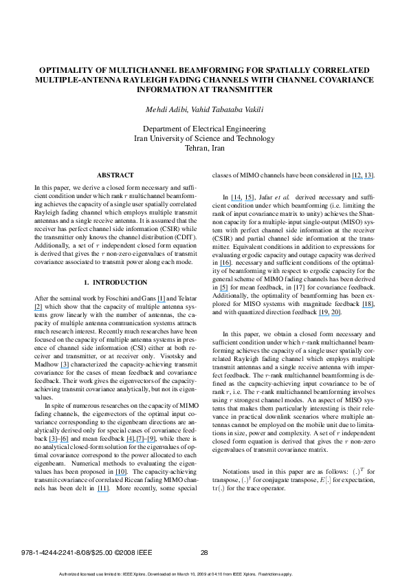 (PDF) Optimality of multichannel beamforming for spatially correlated multiple-antenna Rayleigh ...