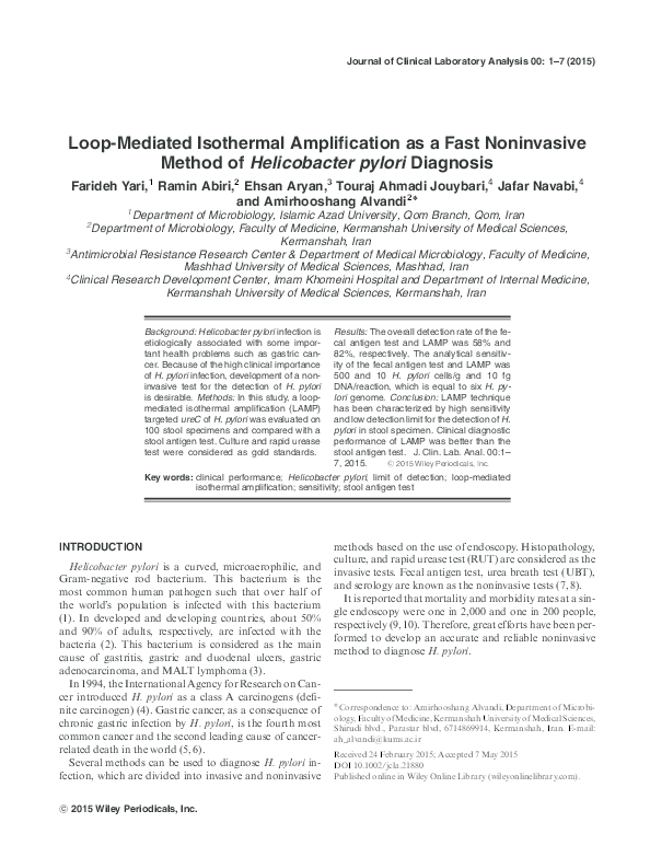 (PDF) Loop-Mediated Isothermal Amplification as a Fast Noninvasive ...