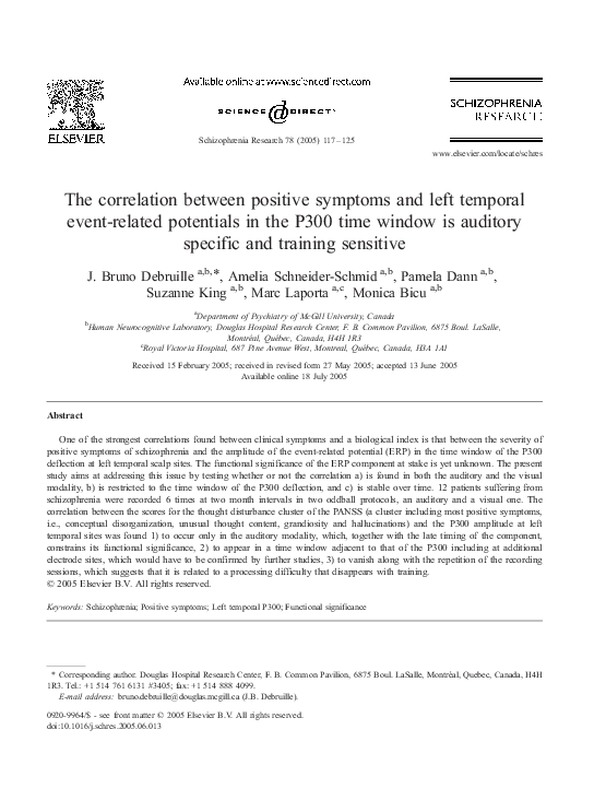 Pdf The Correlation Between Positive Symptoms And Left Temporal Event Related Potentials In 
