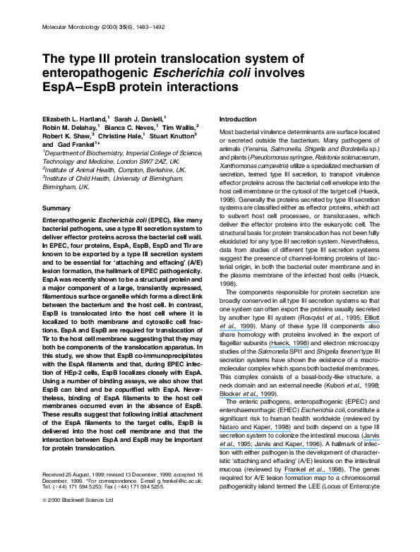 (PDF) The type III protein translocation system of enteropathogenic ...