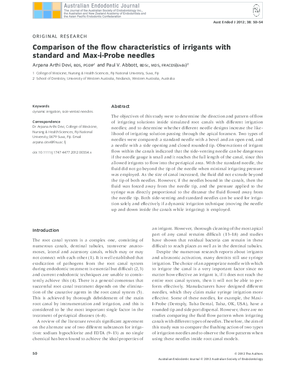 (PDF) Comparison of the flow characteristics of irrigants with standard ...