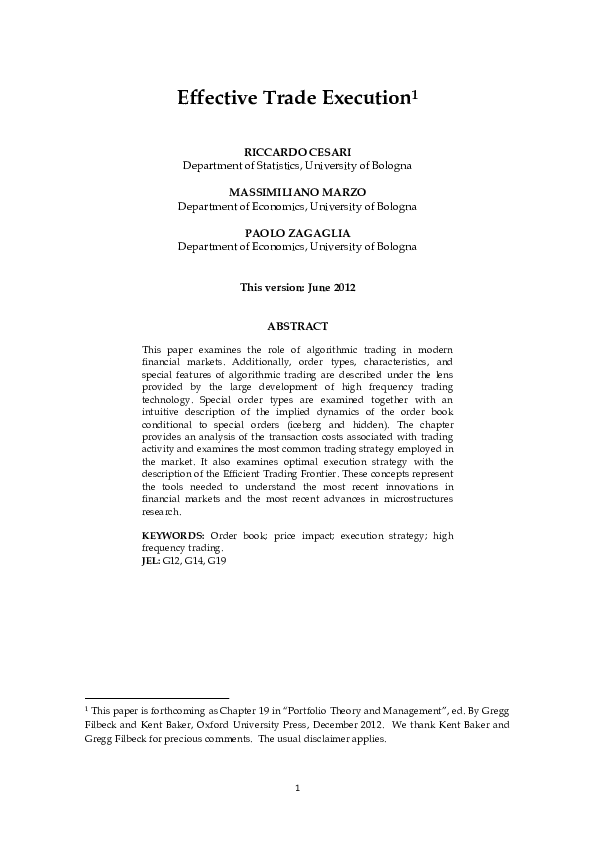 (PDF) Effective Trade Execution