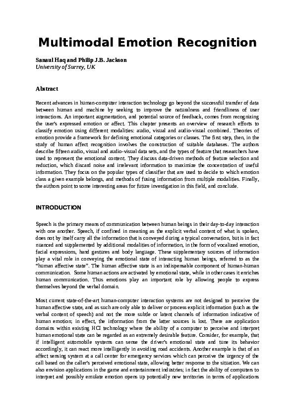 (PDF) Multimodal Emotion Recognition