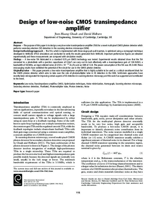 (PDF) Design of low-noise CMOS transimpedance amplifier