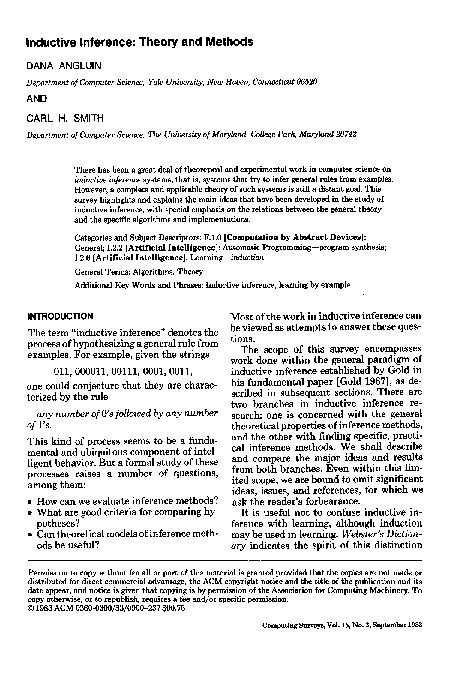 (PDF) Inductive Inference: Theory and Methods