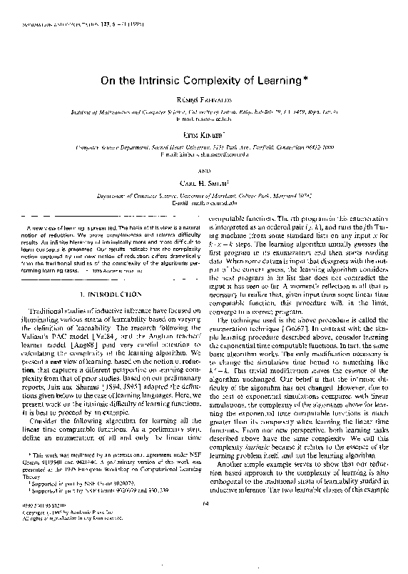 (PDF) On the intrinsic complexity of learning
