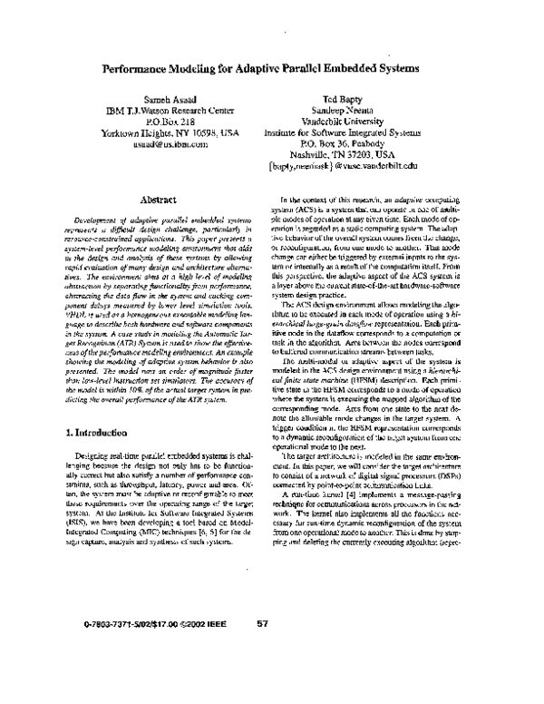 (PDF) Performance modeling for adaptive parallel embedded systems