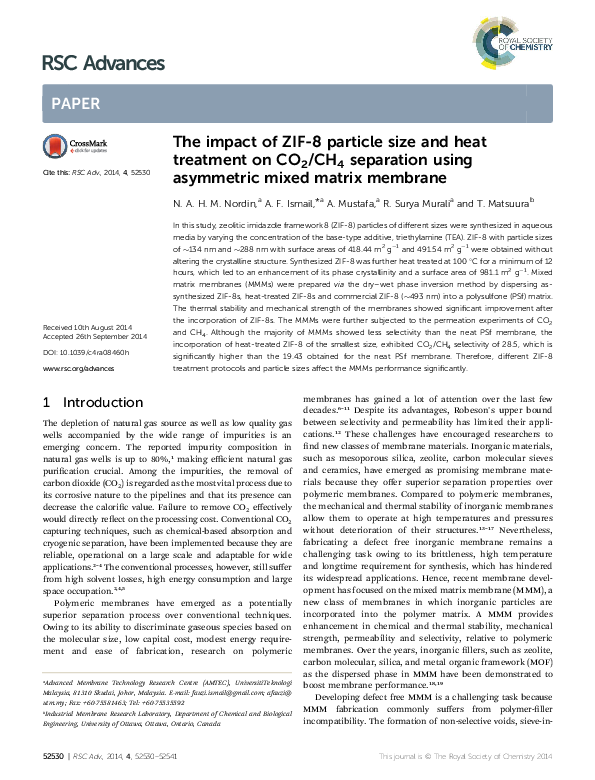 (PDF) The impact of ZIF-8 particle size and heat treatment on CO 2 /CH 4 separation using ...