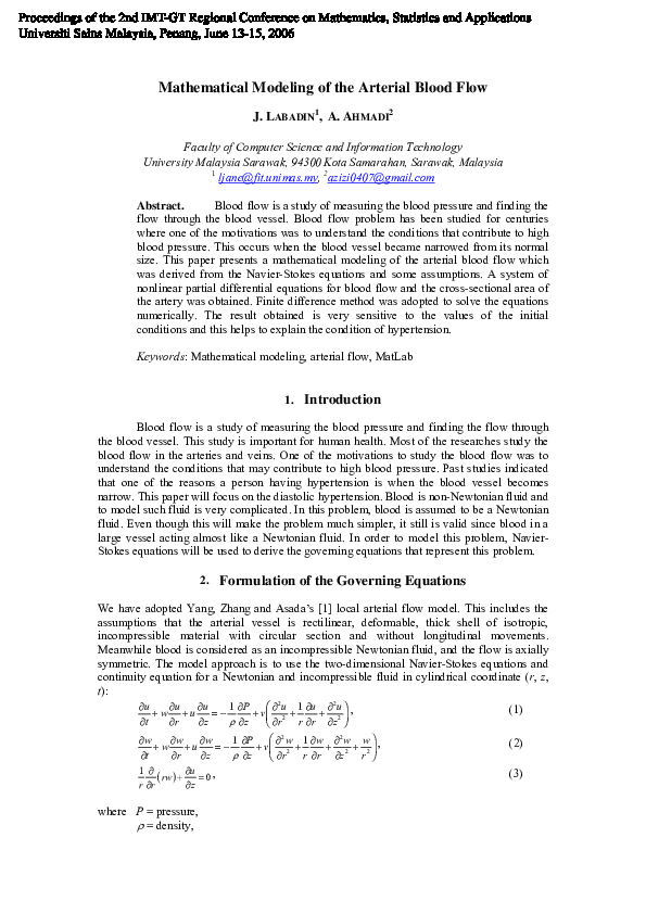 (PDF) Mathematical Modeling of the Arterial Blood Flow