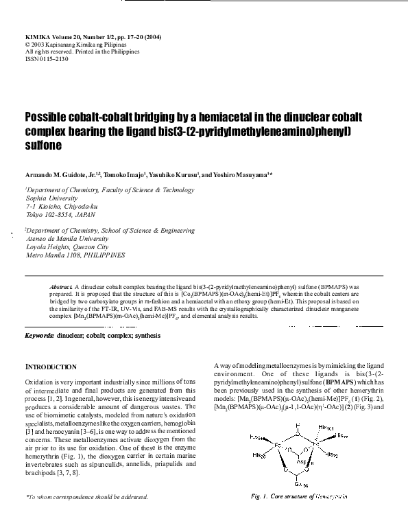 (PDF) Possible cobalt-cobalt bridging by a hemiacetal in the dinuclear ...