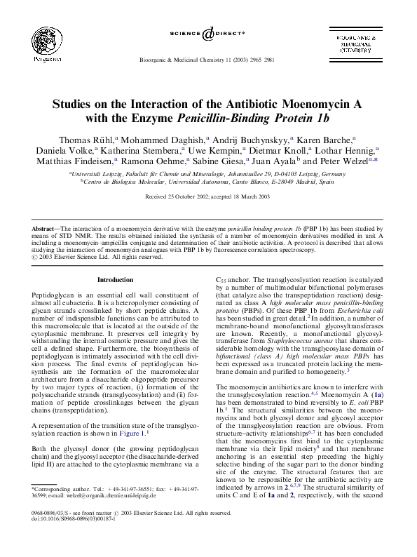 (PDF) Studies on the interaction of the antibiotic moenomycin A with ...