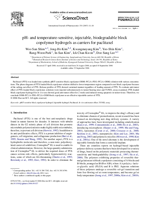 (PDF) pH- and temperature-sensitive, injectable, biodegradable block ...