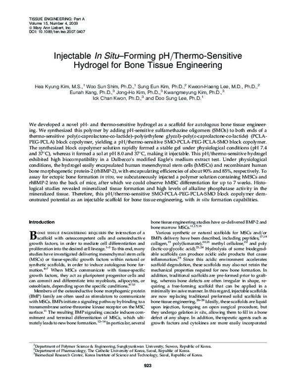(PDF) Injectable In Situ –Forming pH/Thermo-Sensitive Hydrogel for Bone Tissue Engineering