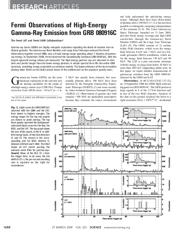 (PDF) Fermi observations of high-energy gamma-ray emission from GRB 080916C