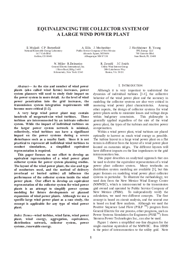 (PDF) EQUIVALENCING THE COLLECTOR SYSTEM OF A LARGE WIND POWER PLANT