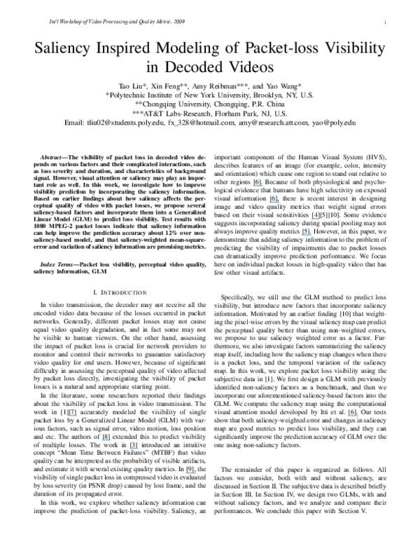 (PDF) Saliency inspired modeling of packet-loss visibility in decoded ... (PDF) Saliency inspired modeling of packet-loss visibility in decoded ...