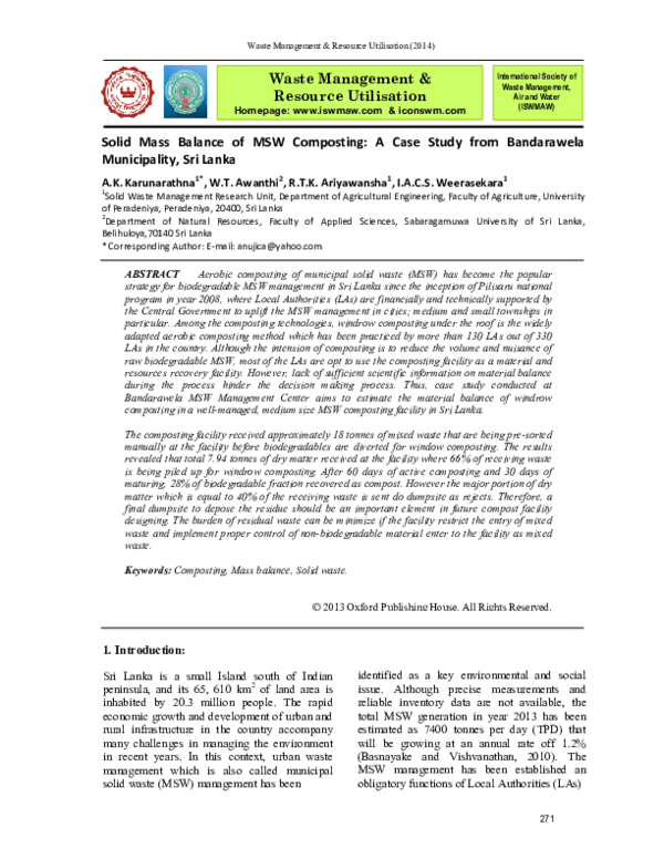 (PDF) Solid Mass Balance of MSW Composting: A Case Study from ...
