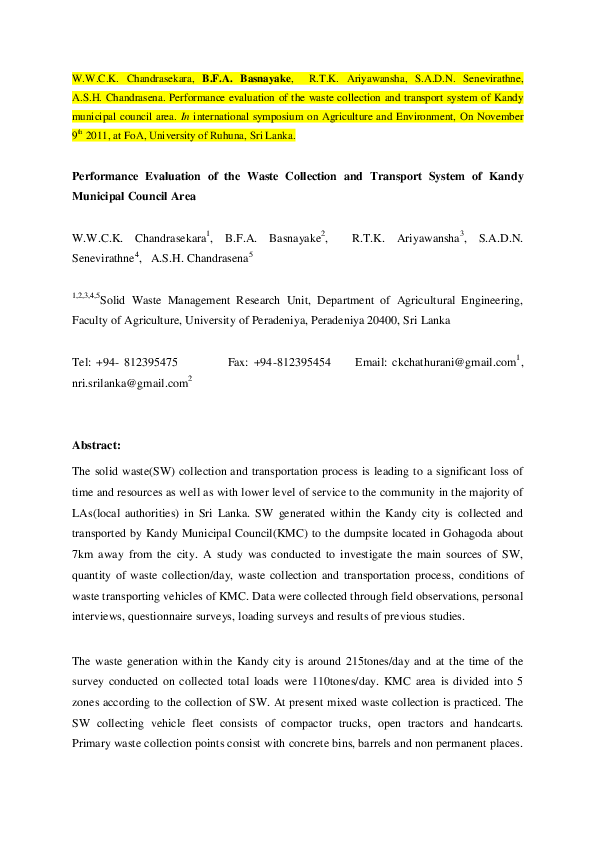 (PDF) Performance Evaluation of the Waste Collection and Transport ...