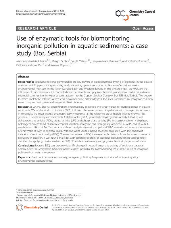 (PDF) Use of enzymatic tools for biomonitoring inorganic pollution in ...