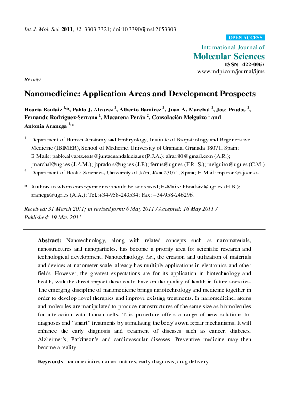 (PDF) Nanomedicine: application areas and development prospects