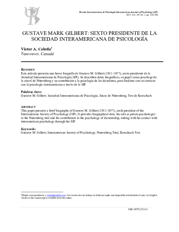 (PDF) GUSTAVE MARK GILBERT: SEXTO PRESIDENTE DE LA SOCIEDAD ...