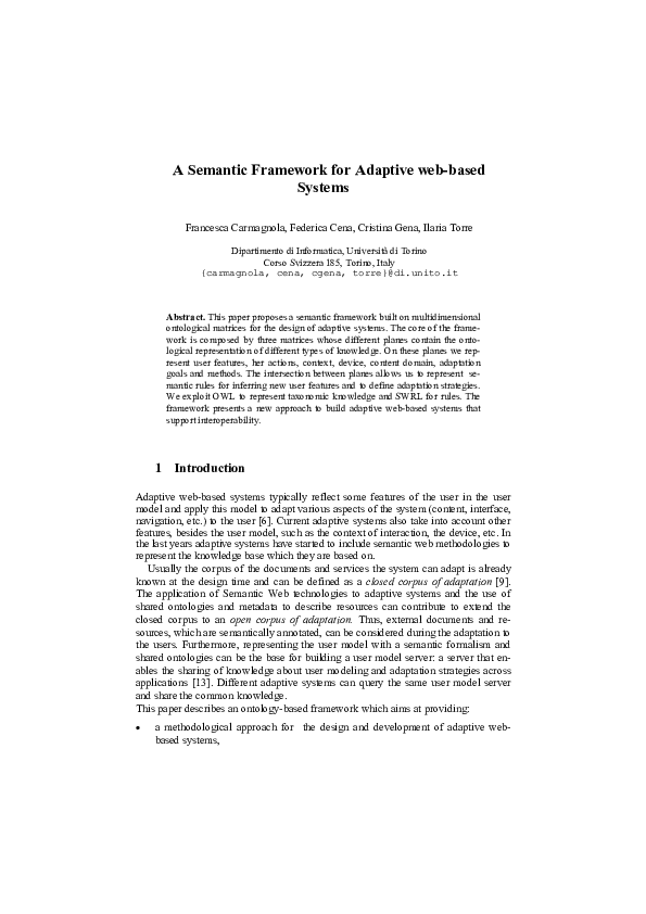Pdf A Semantic Framework For Adaptive Web Based Systems