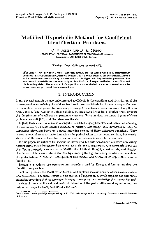 (PDF) Mollified hyperbolic method for coefficient identification problems