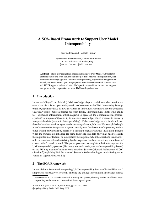 (PDF) A SOA-Based Framework to Support User Model Interoperability