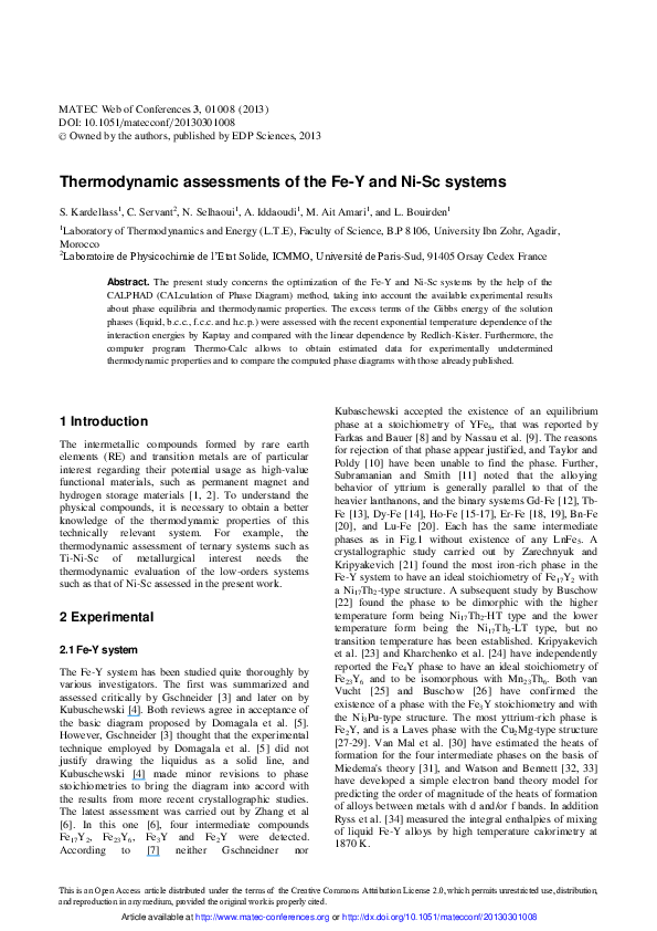 (PDF) Thermodynamic assessments of the Fe-Y and Ni-Sc systems