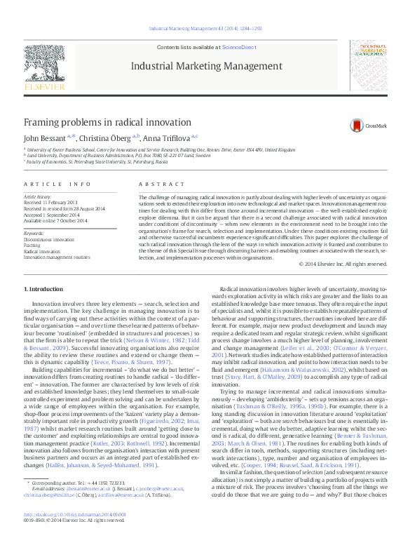 (PDF) Framing problems in radical innovation