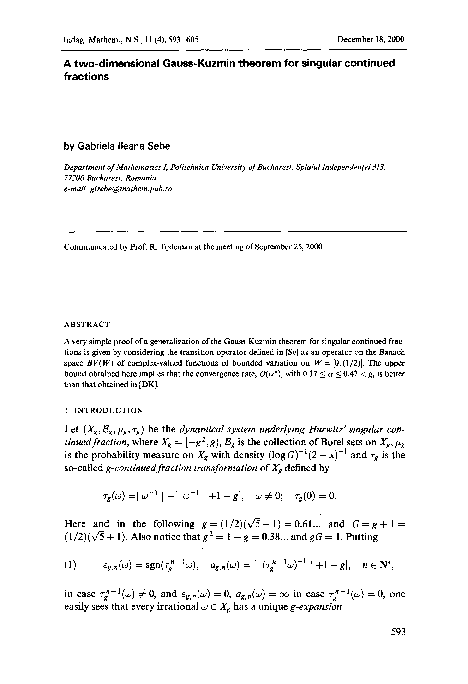 (PDF) A two-dimensional Gauss-Kuzmin theorem for singular continued ...