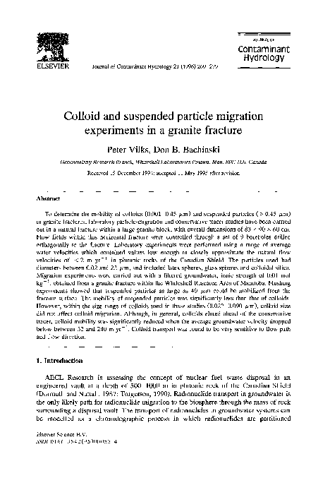 (PDF) Colloid and suspended particle migration experiments in a granite fracture