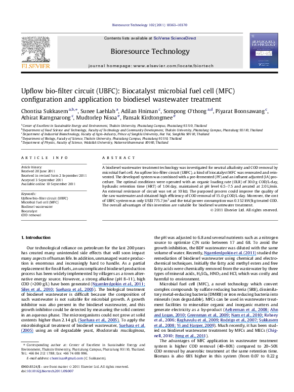 (PDF) Upflow bio-filter circuit (UBFC): Biocatalyst microbial fuel cell ...