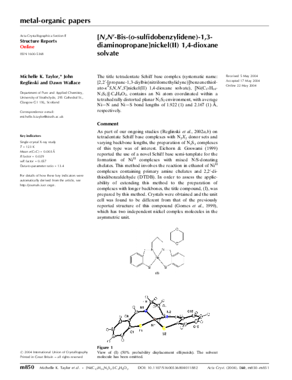 (PDF) [ N,N ′-Bis-( o -sulfidobenzylidene)-1,3-diaminopropane]nickel(II ...