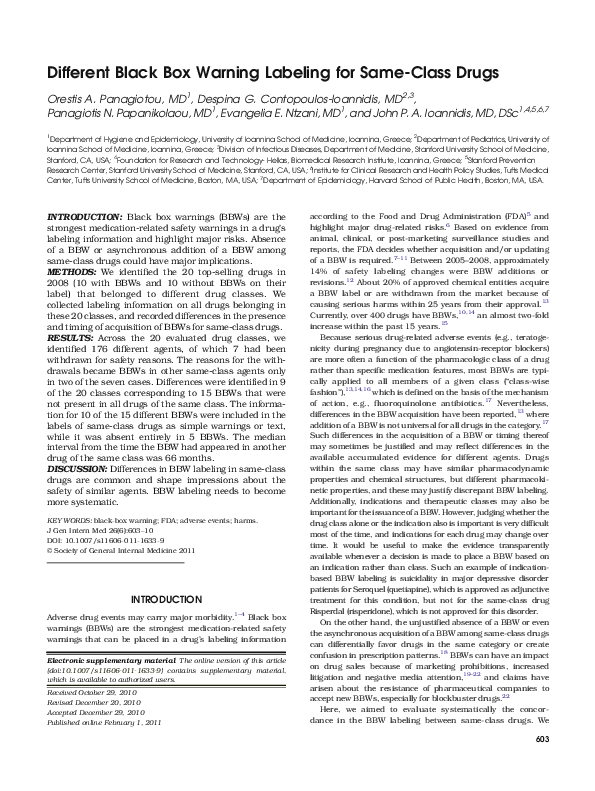 (PDF) Inconsistent Black Box Warnings in Drug Classes