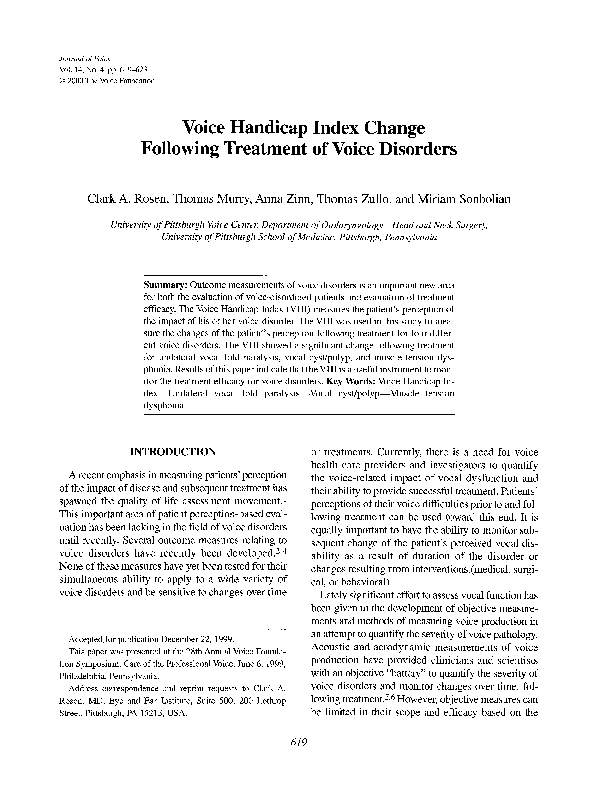 (PDF) Voice handicap index change following treatment of voice disorders
