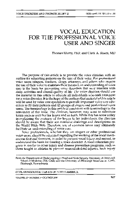 (PDF) Vocal Education for the Professional Voice User and Singer