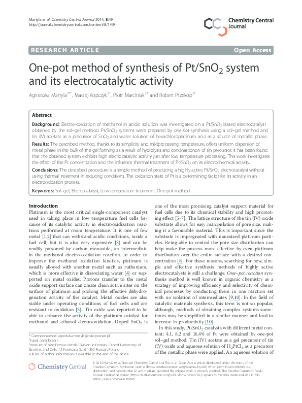 (PDF) One-pot method of synthesis of Pt/SnO2 system and its ...