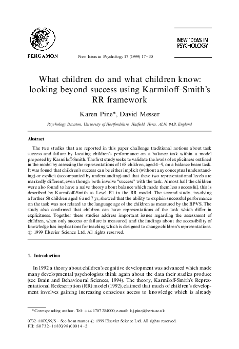 (PDF) What children do and what children know: looking beyond success ...