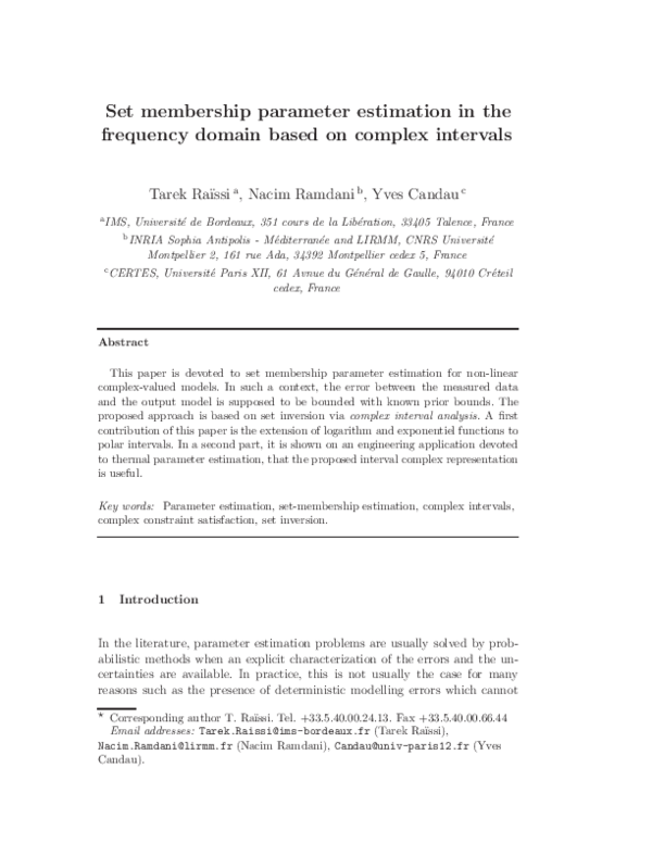 Pdf Set Membership Parameter Estimation In The Frequency Domain Based